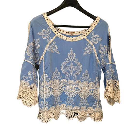 Democracy | Tops | Democracy Cold Shoulder Blouse Top Blue Embroidery ...
